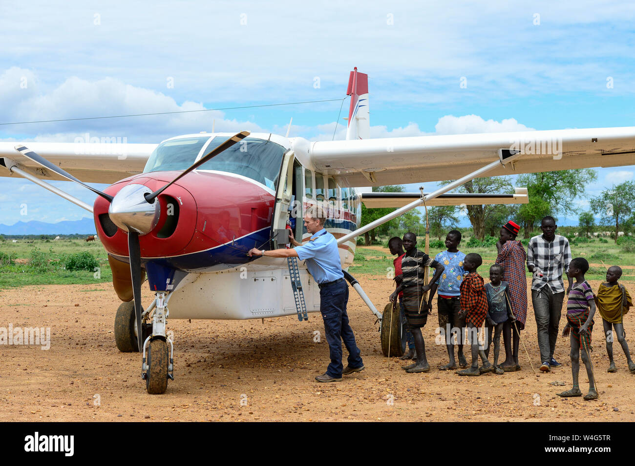 UGANDA, Karamoja, Kotido, MAF Mission Aviation Fellowship, landed ...