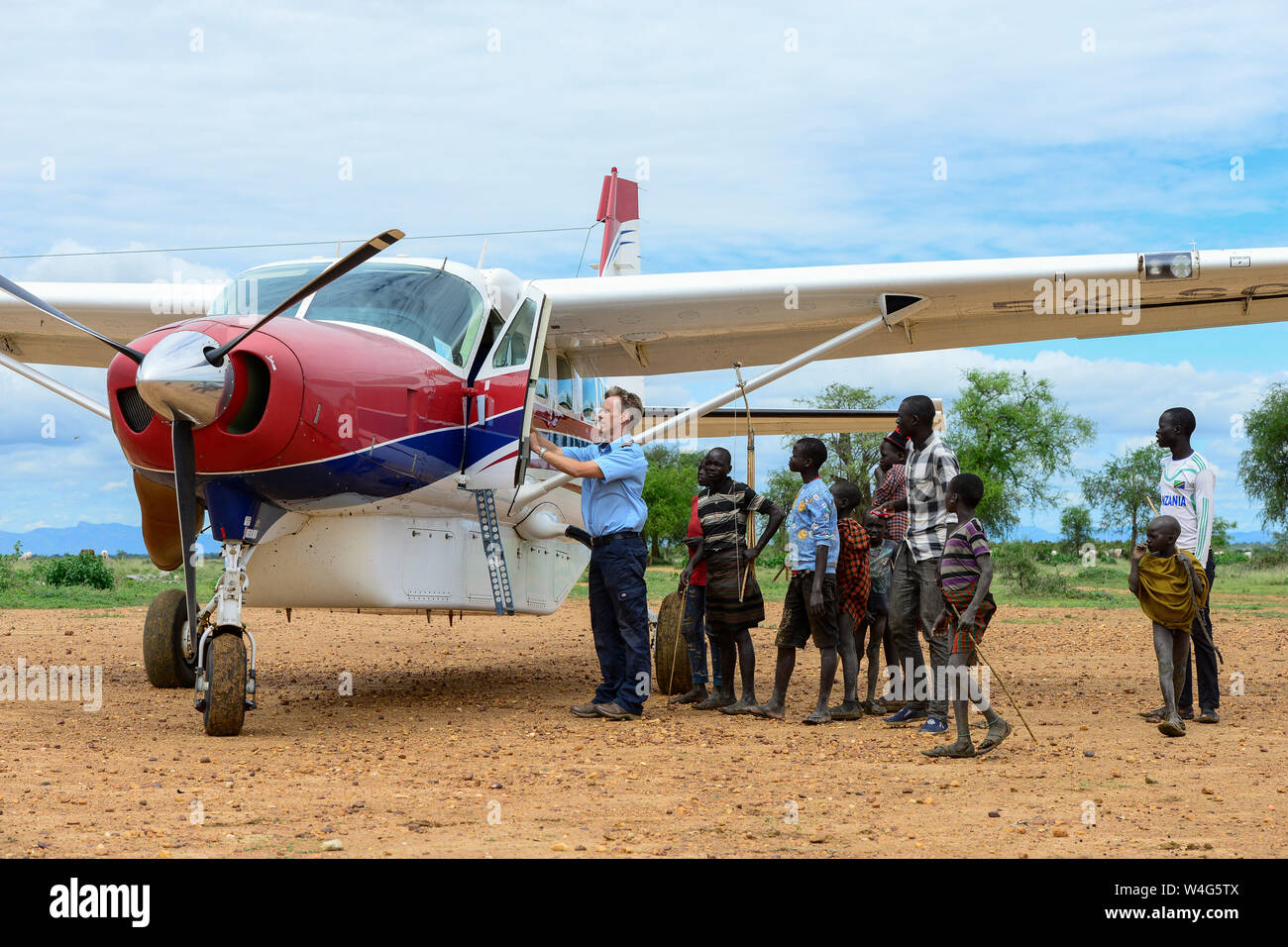 UGANDA, Karamoja, Kotido, MAF Mission Aviation Fellowship, landed ...