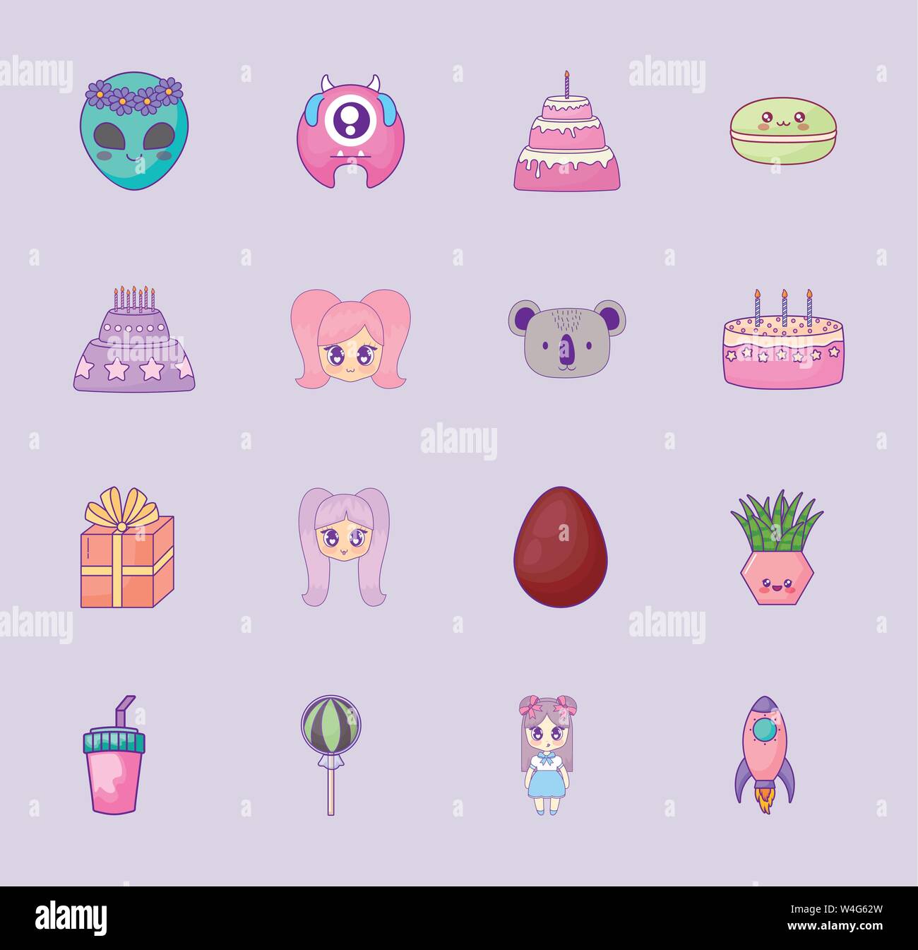 cute set icons style kawaii vector illustration design Stock Vector ...