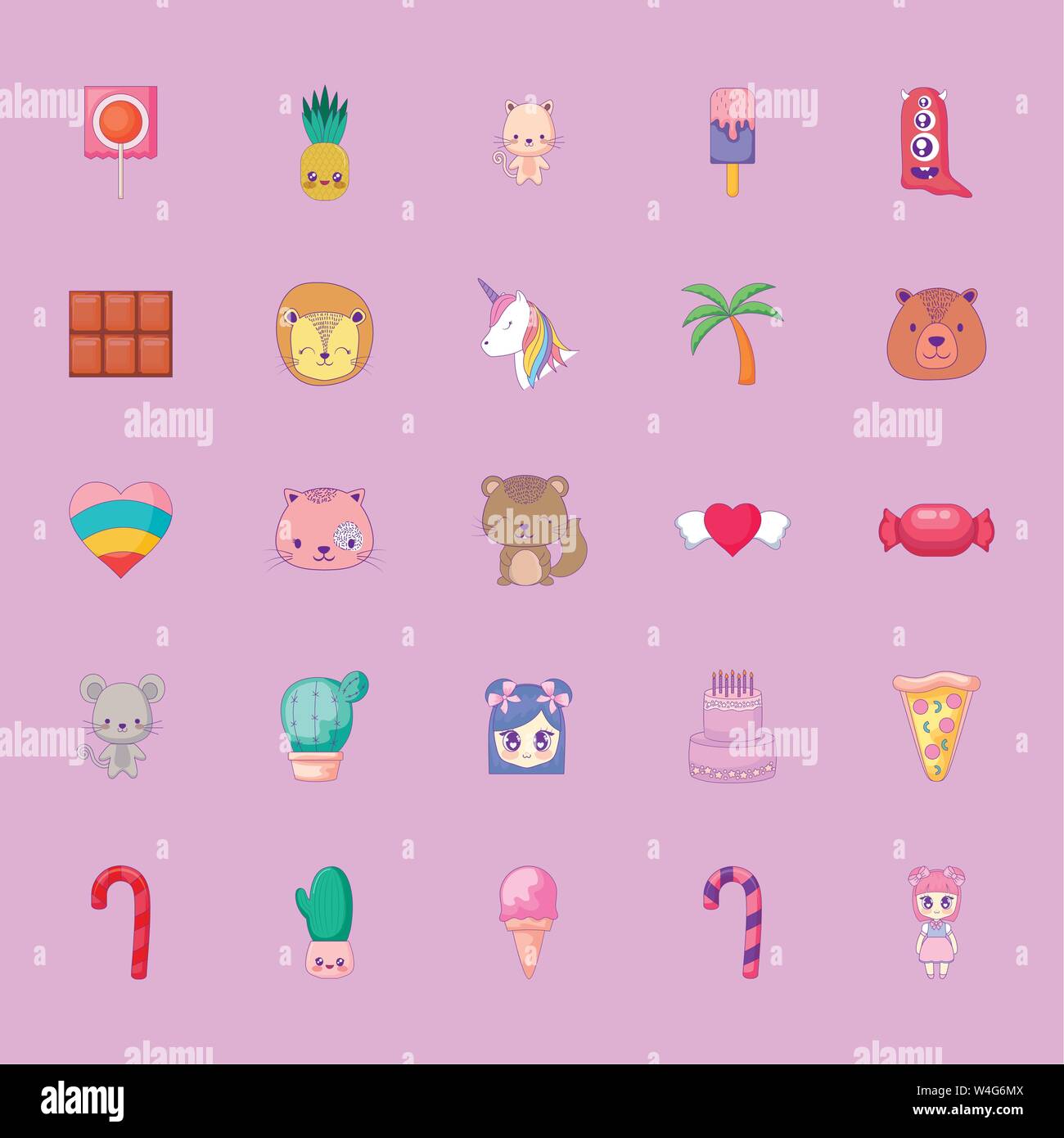 cute set icons style kawaii vector illustration design Stock Vector ...