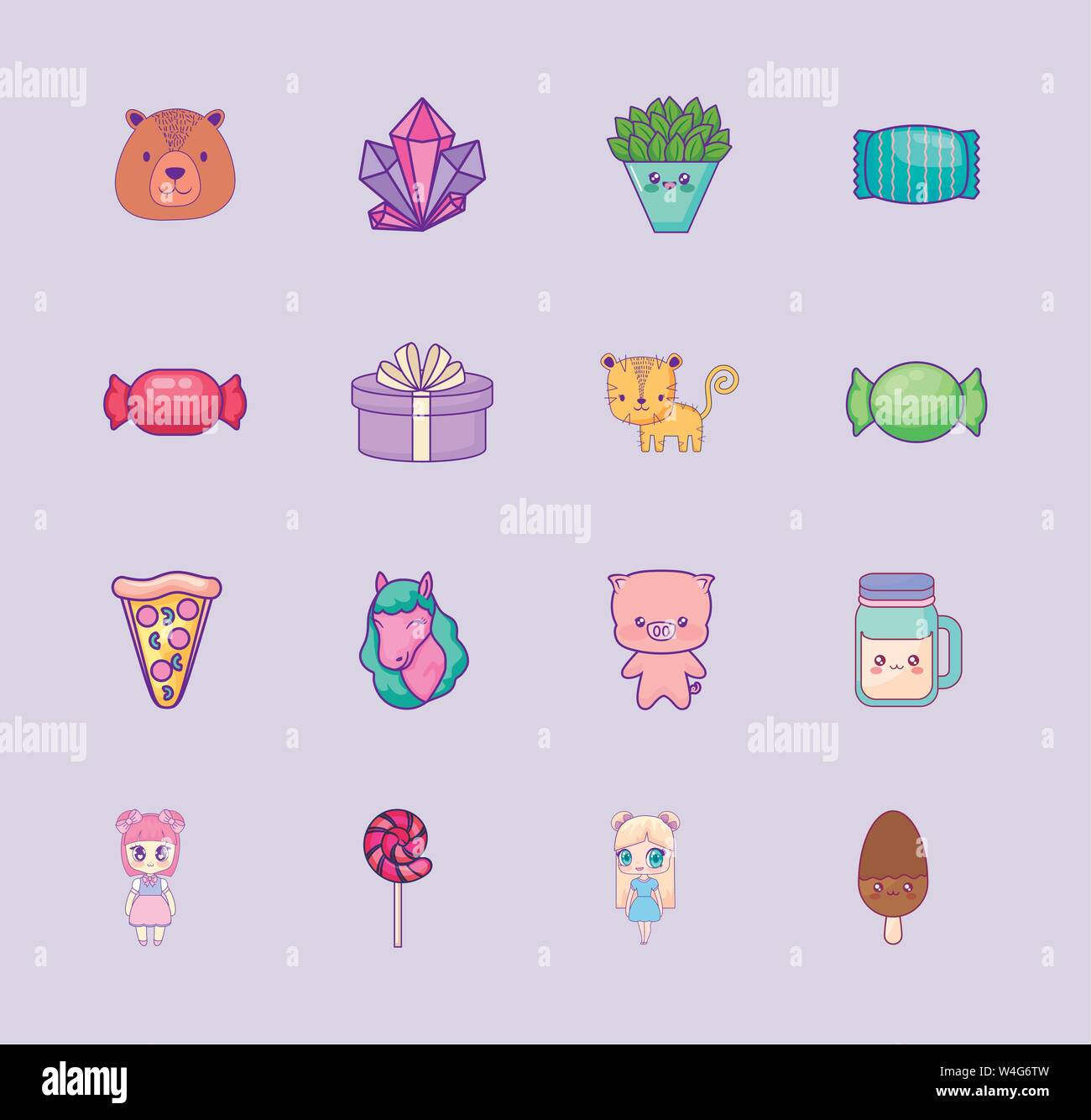 cute set icons style kawaii vector illustration design Stock Vector ...