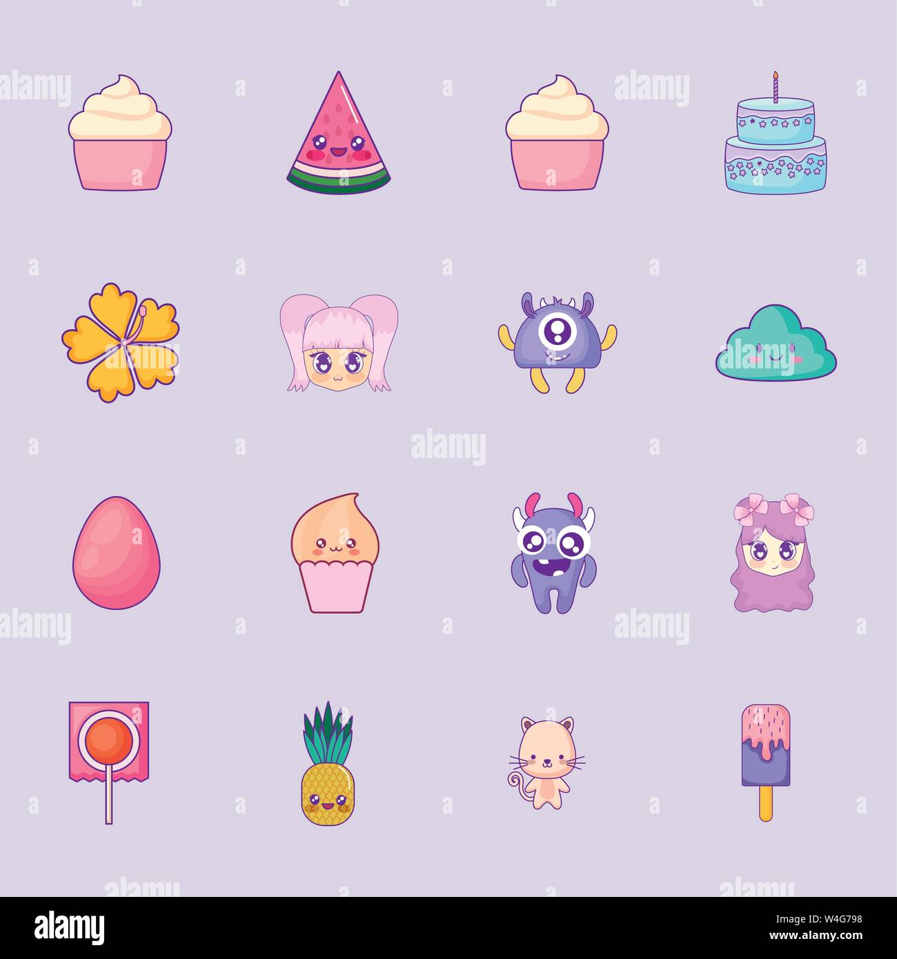 cute set icons style kawaii vector illustration design Stock Vector ...