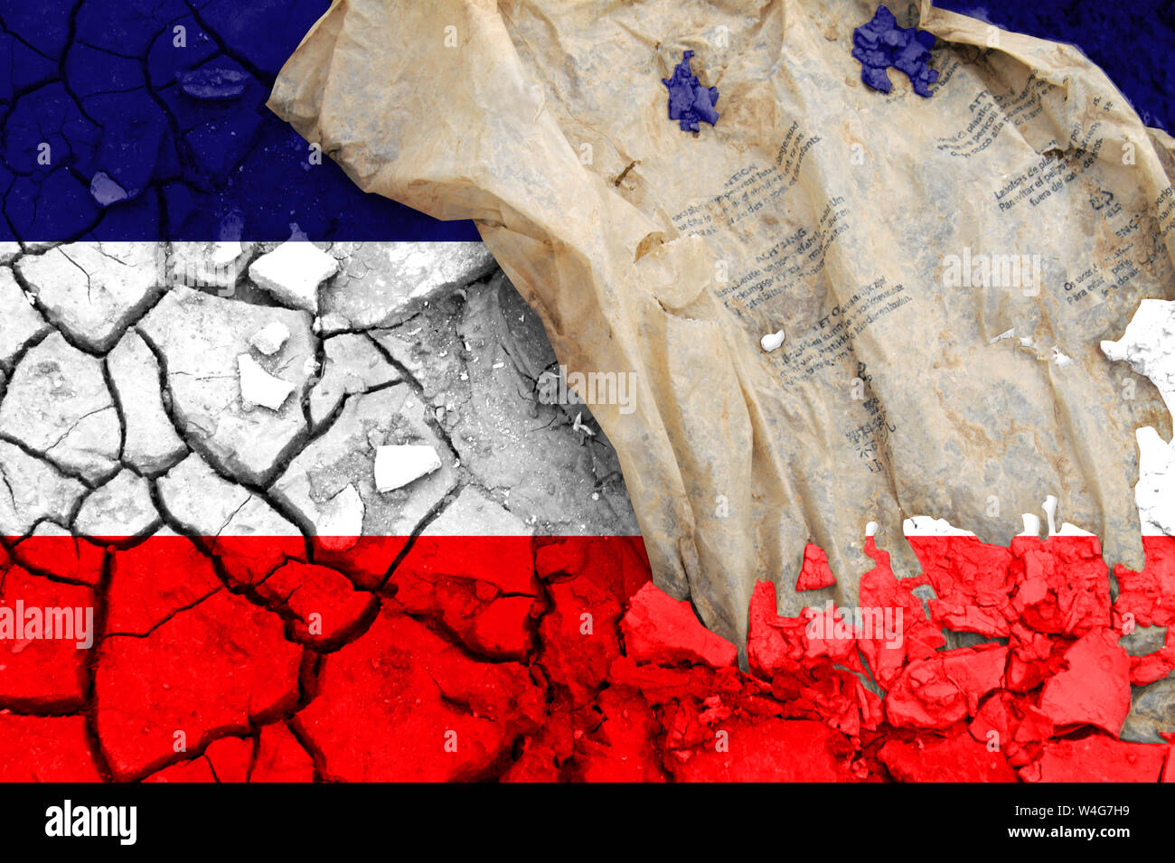 The flag of Los Altos, the flag is depicted on cracked earth. Ecology ...