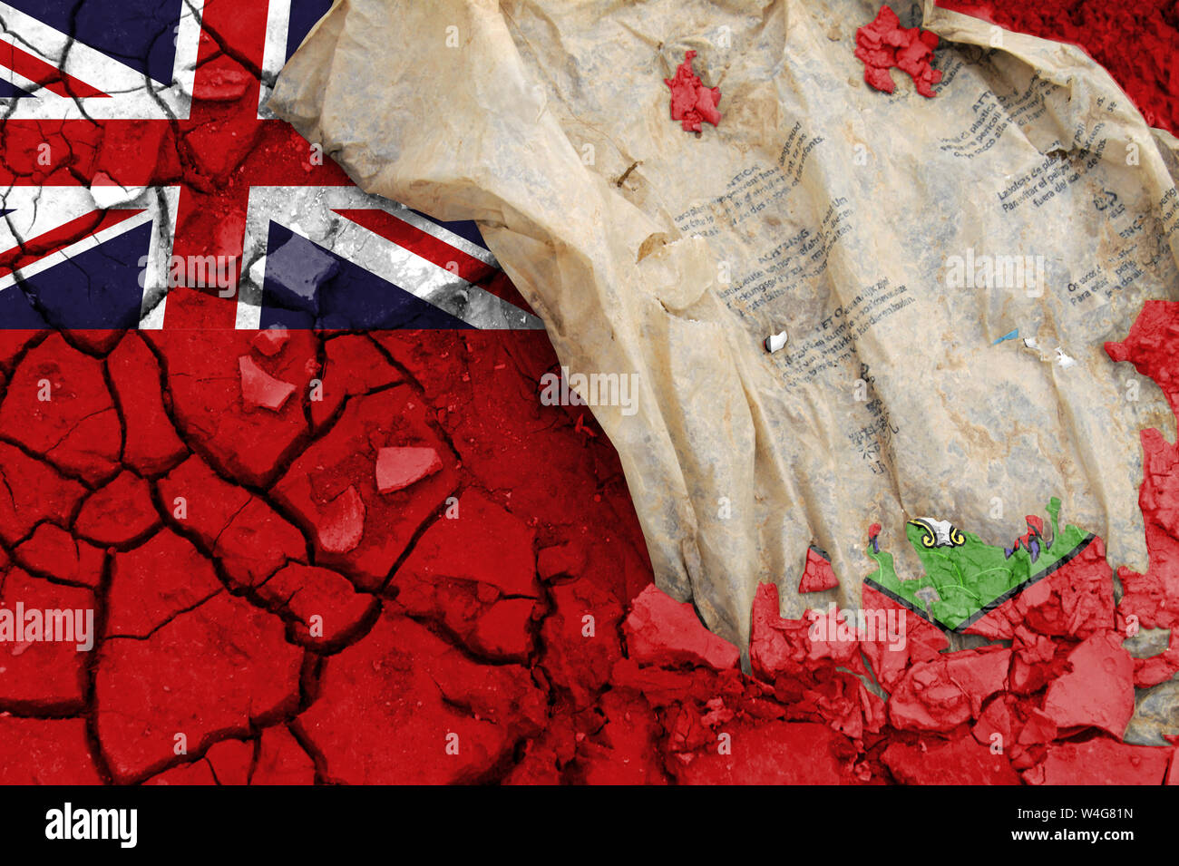 The flag of Bermuda Islands, the flag is depicted on cracked earth ...