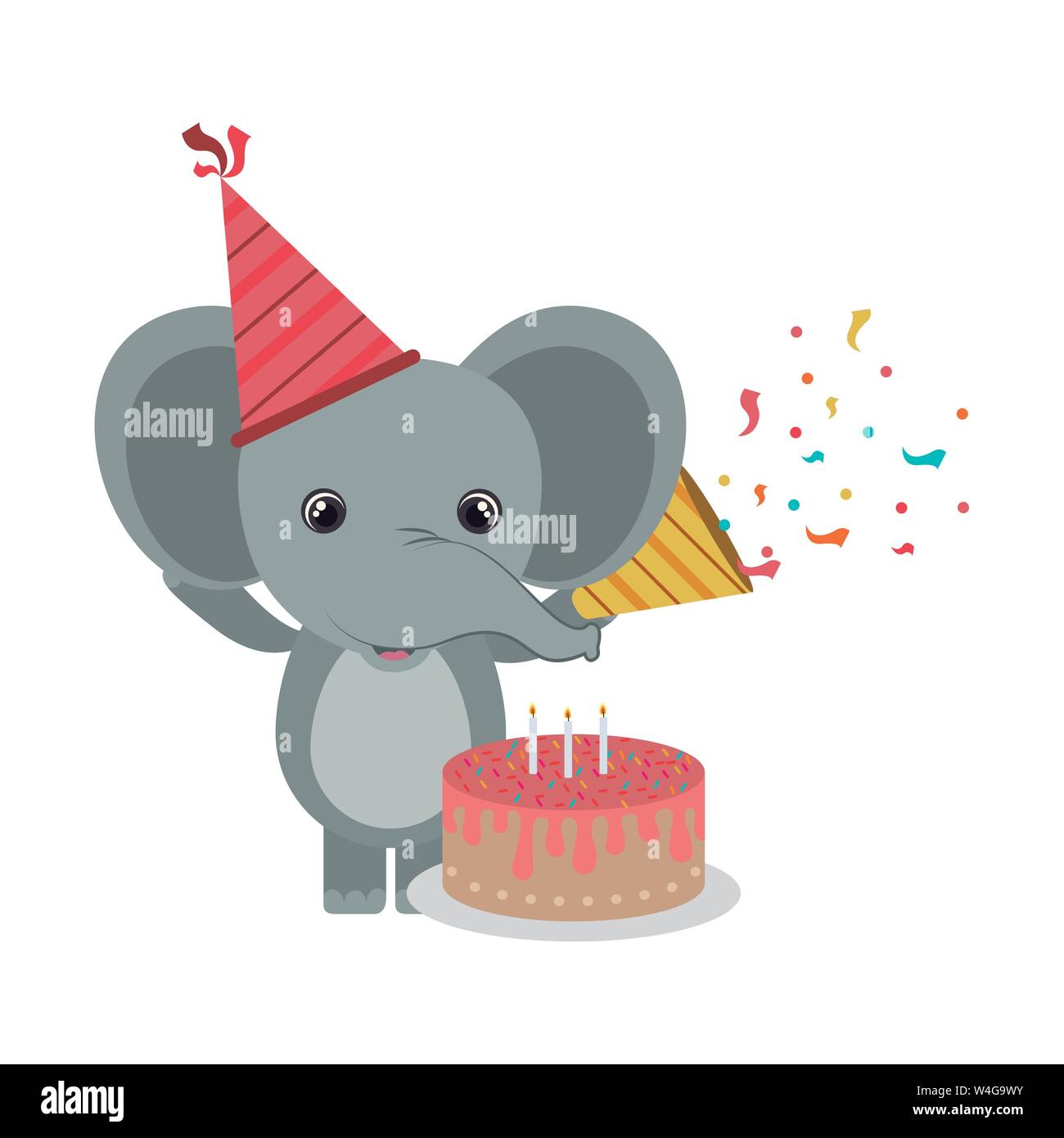cute elephant with party hat on white background Stock Vector Image ...