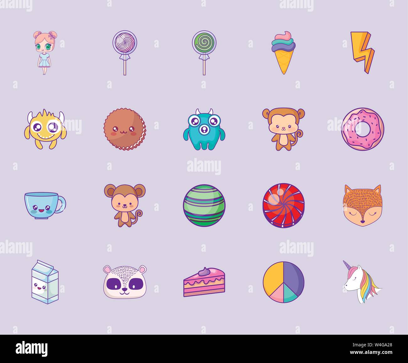 cute set icons style kawaii vector illustration design Stock Vector ...