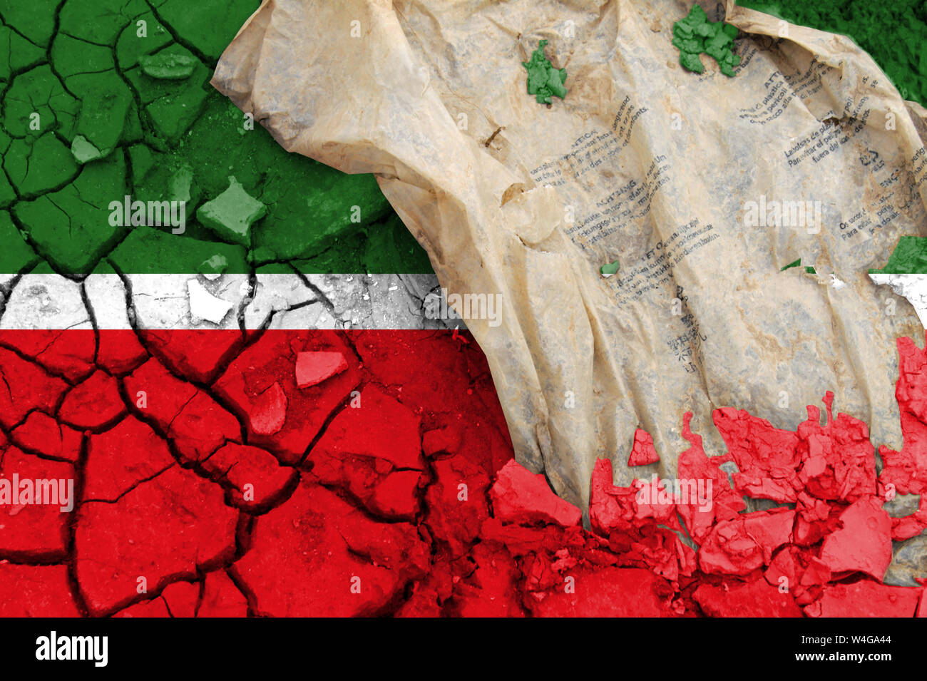 The flag of Tatarstan, the flag is depicted on cracked earth. Ecology ...