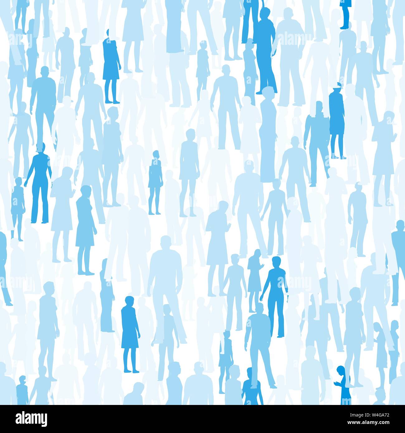 Seamless texture with silhouettes of people in blue with different ...