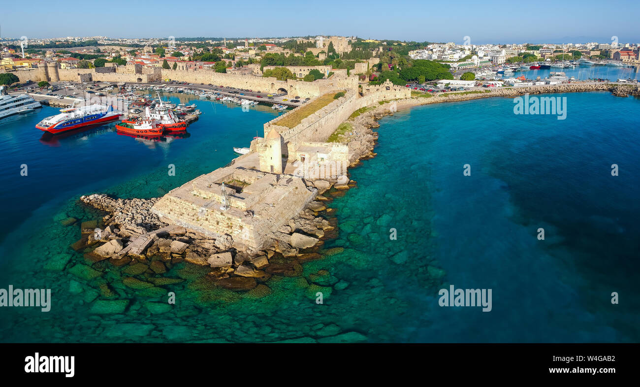 Aerial birds eye view drone photo of Rhodes city island, Dodecanese ...