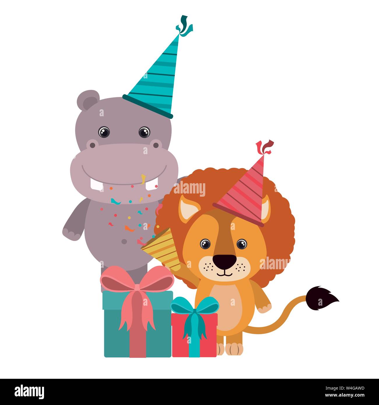 card of celebration with animals on white background Stock Vector Image ...