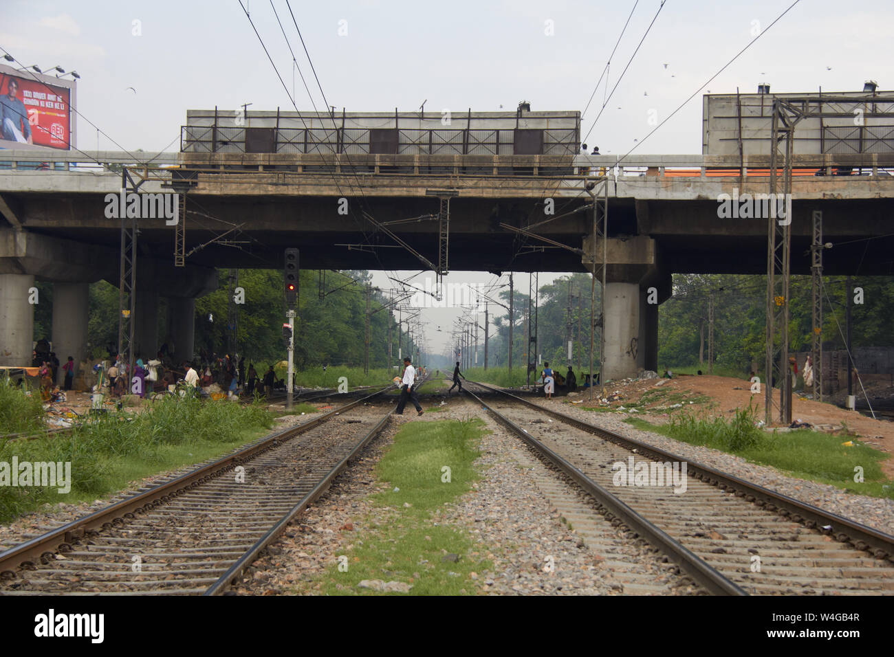 Railway tracks crossing under the overpass, Delhi, India Stock Photo ...
