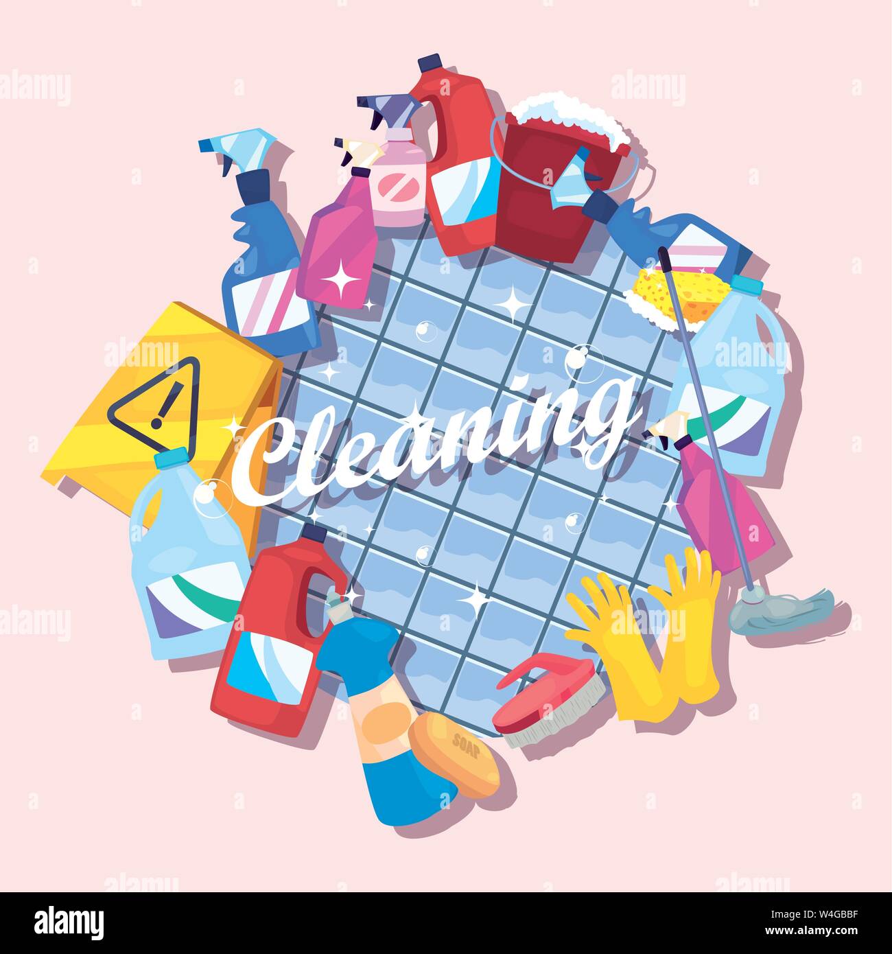 cleaning products and supplies wall tiles vector illustration Stock ...