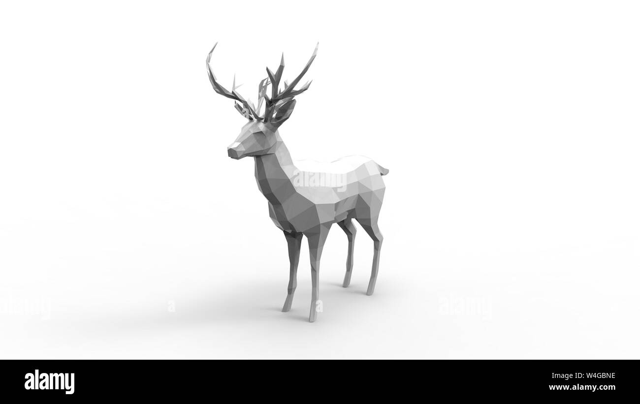 3d rendering of a polygon computer mdel deer isolated in white studio ...