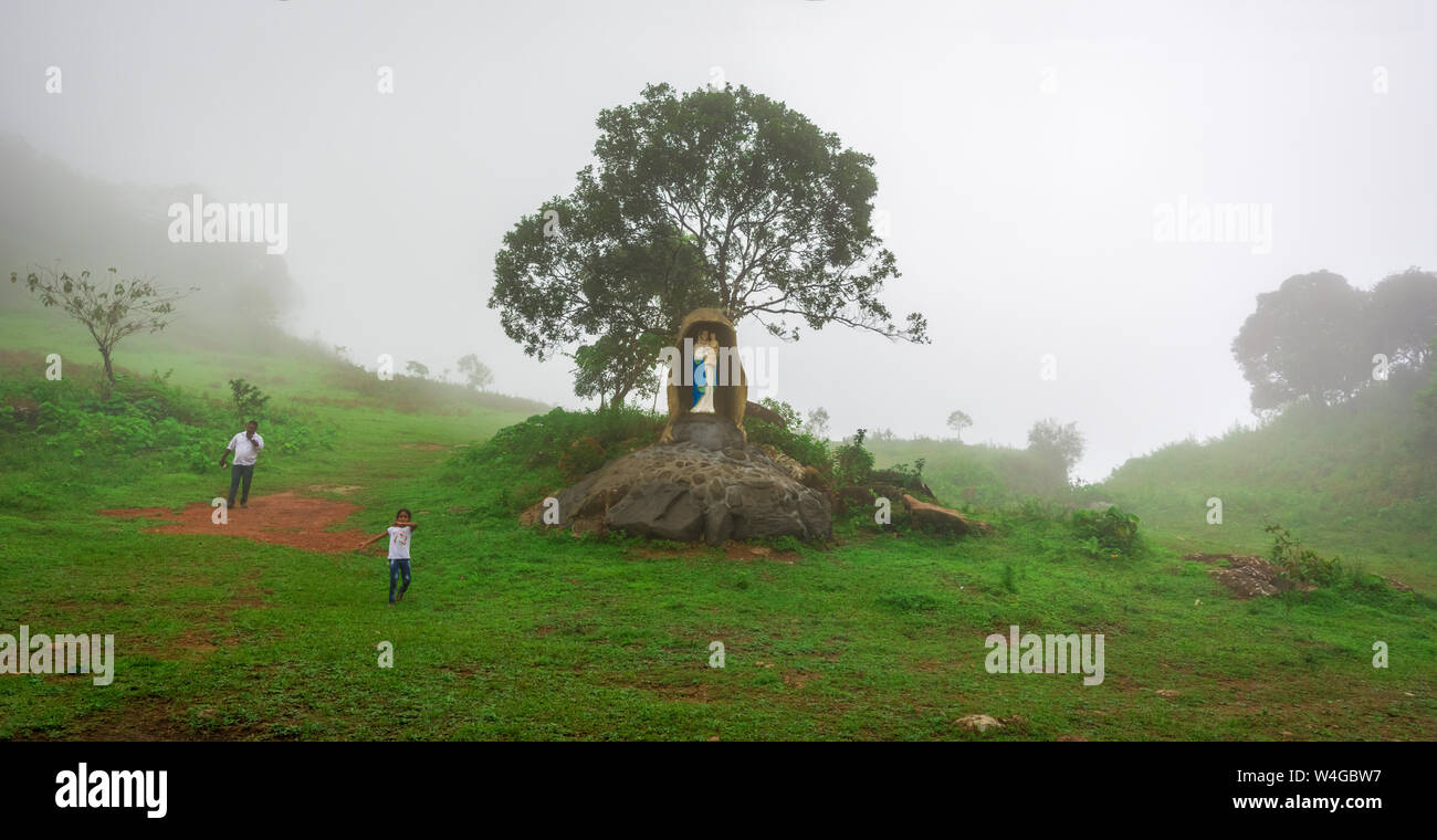 Vagamon, Kerala, India- 07 July 2019: Statue of St. Mary and Jesus ...