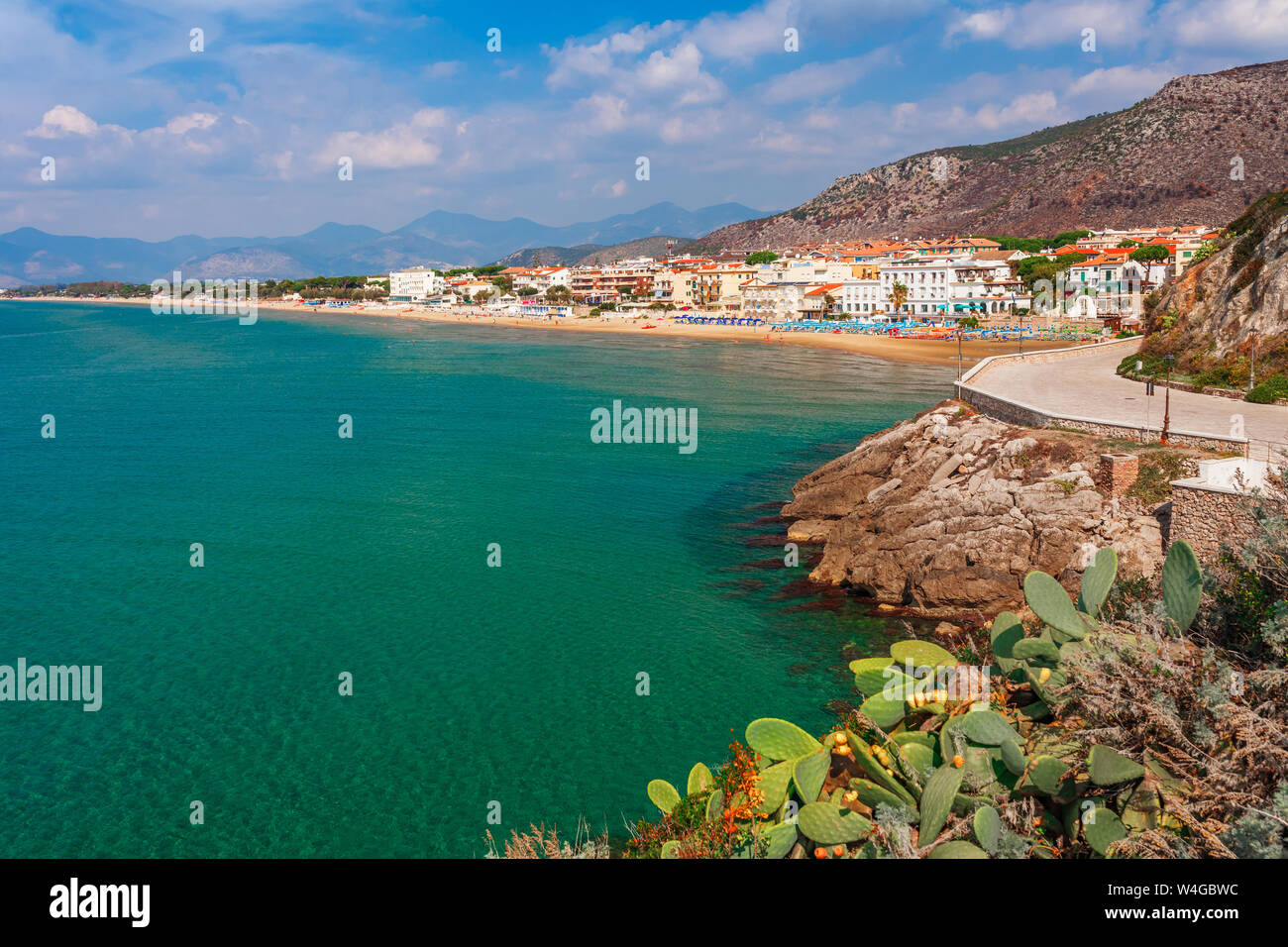 Sea landscape with Sperlonga, Lazio, Italy. Scenic resort town village ...