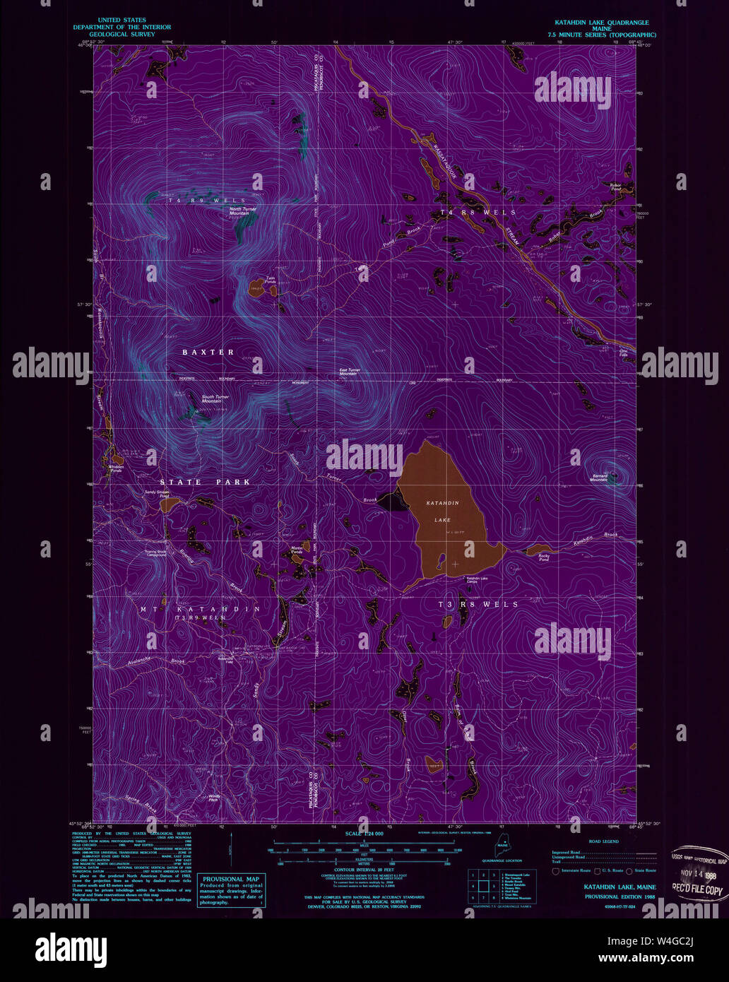 Maine USGS Historical Map Katahdin Lake 807991 1988 24000 Inversion ...