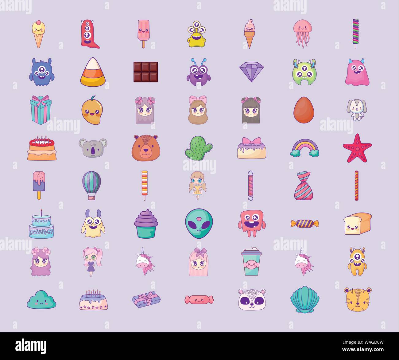 cute set icons style kawaii vector illustration design Stock Vector ...