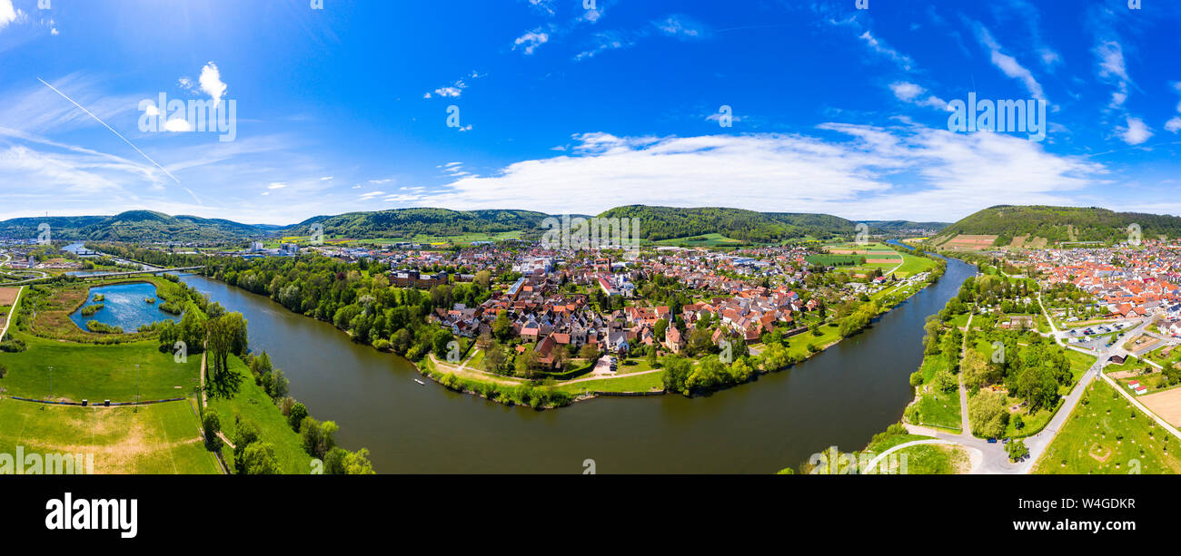 Panoramic view of kleinheubach and grossheubach with river main hi-res ...