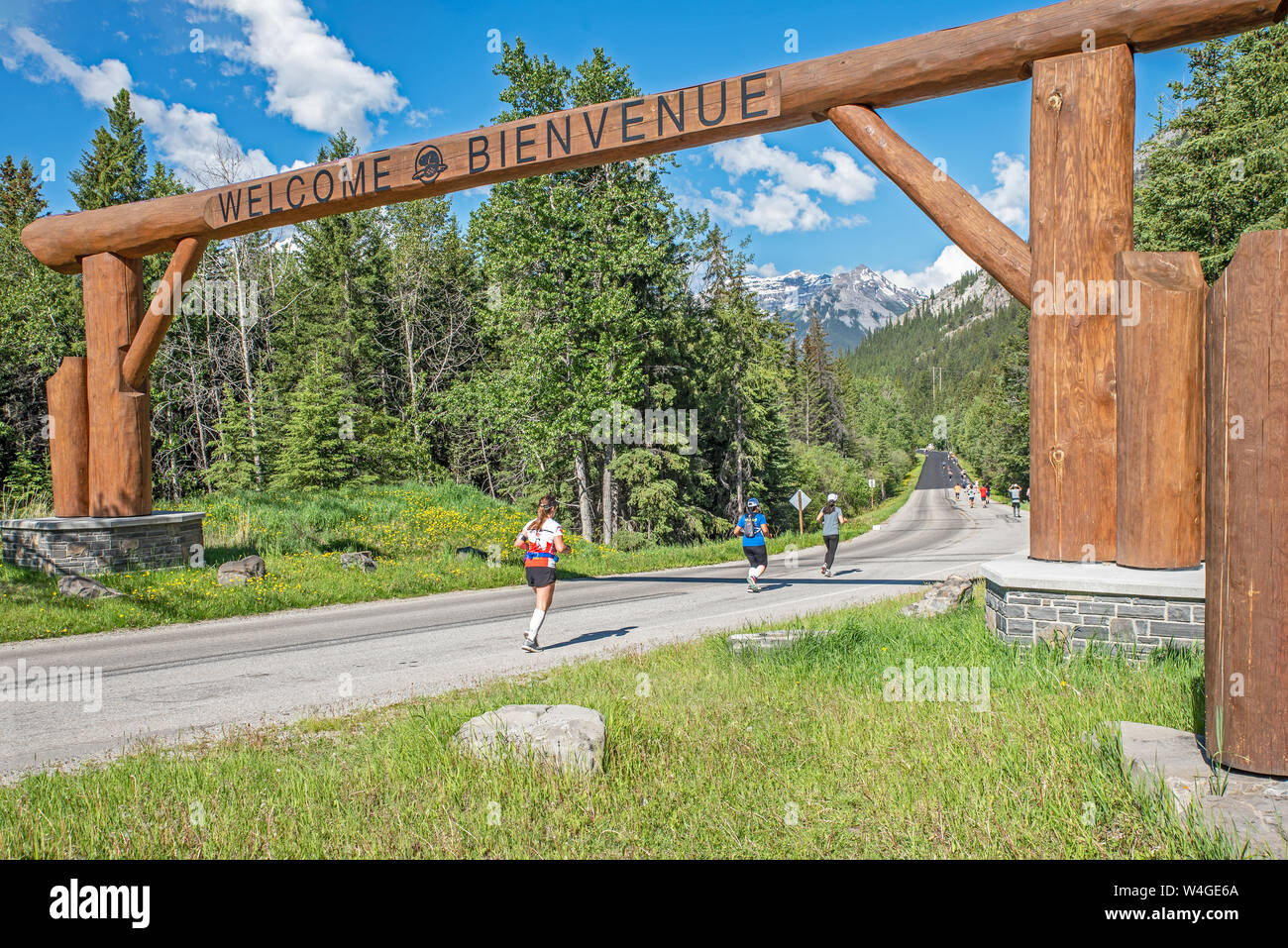 Banff National Park, Alberta, Canada - June 16, 2019: racers in the ...