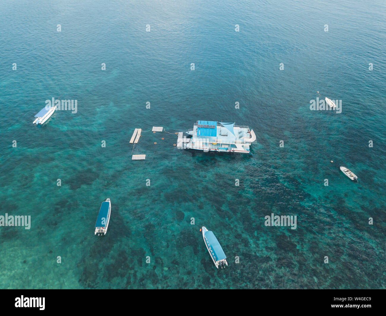 Floating bathing ship, Nusa Penida island, Bali, Indonesia Stock Photo ...