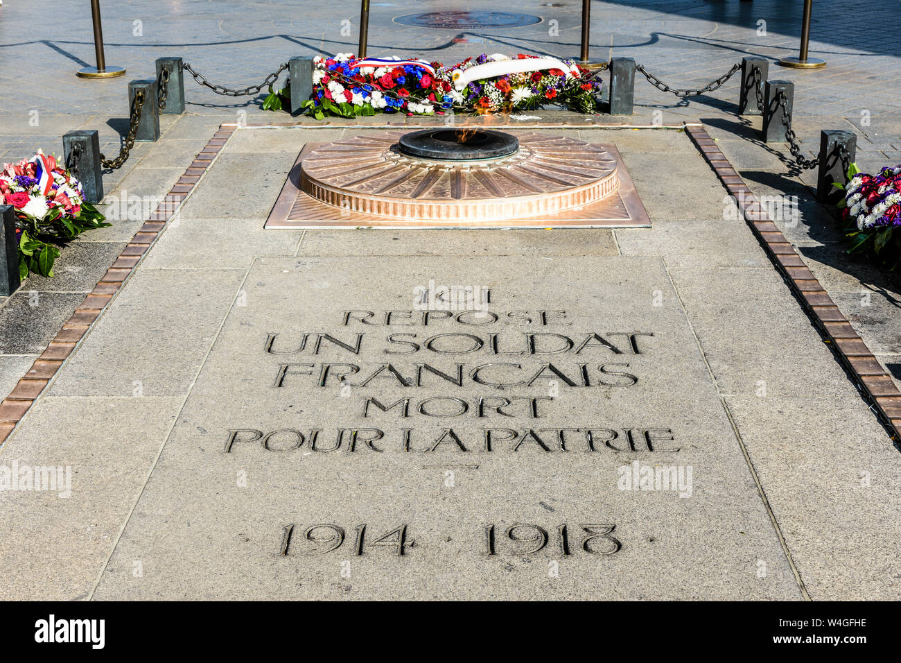 Front view of the granite slab and eternal flame of the Tomb of the ...