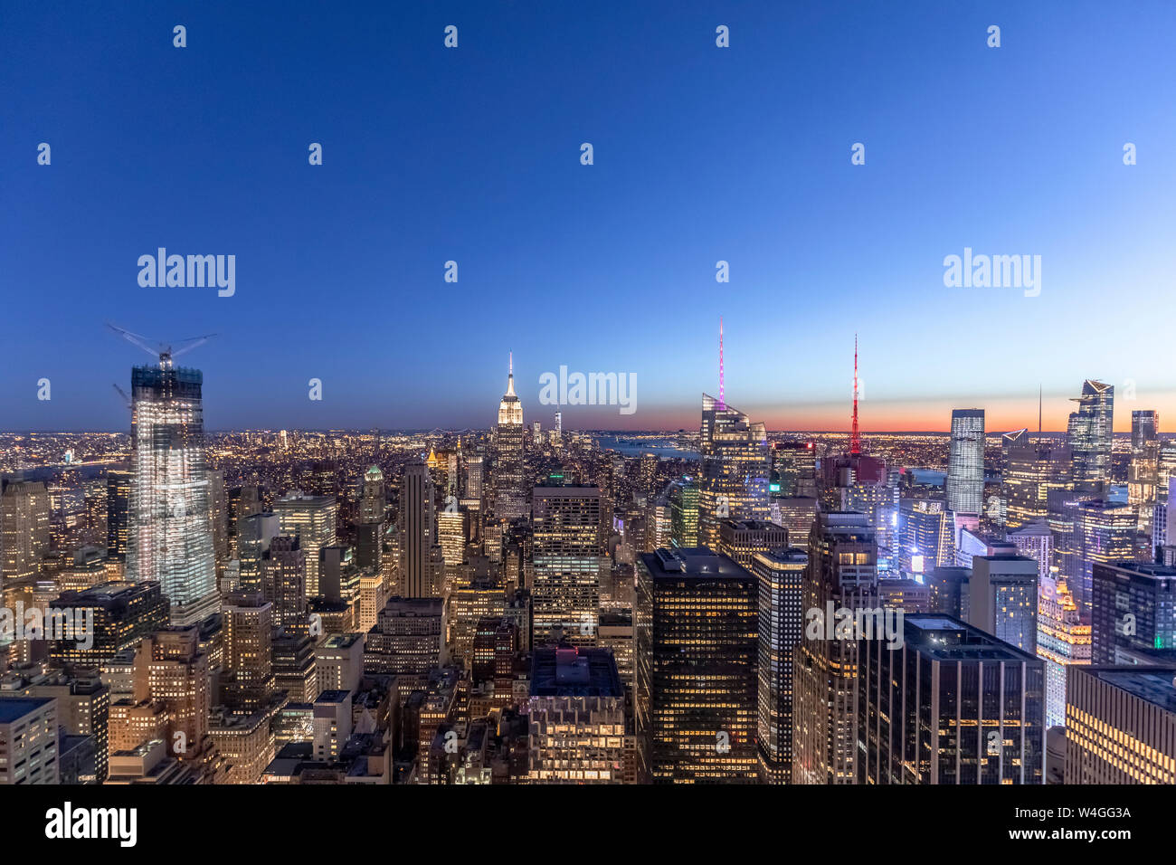 Skyline at blue hour, Manhattan, New York City, USA Stock Photo - Alamy
