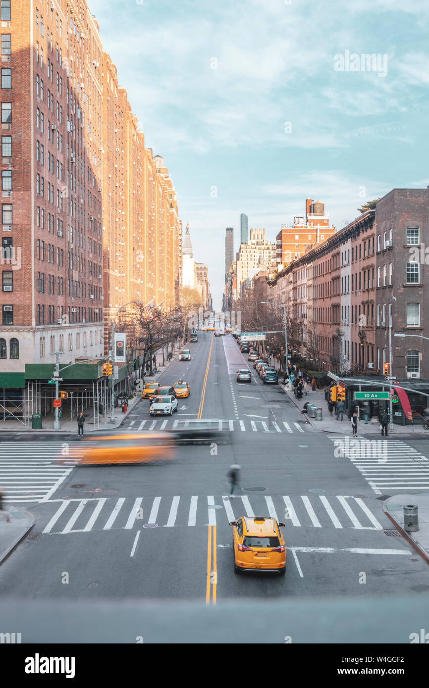 Junction with high rise buildings and taxis hi-res stock photography ...