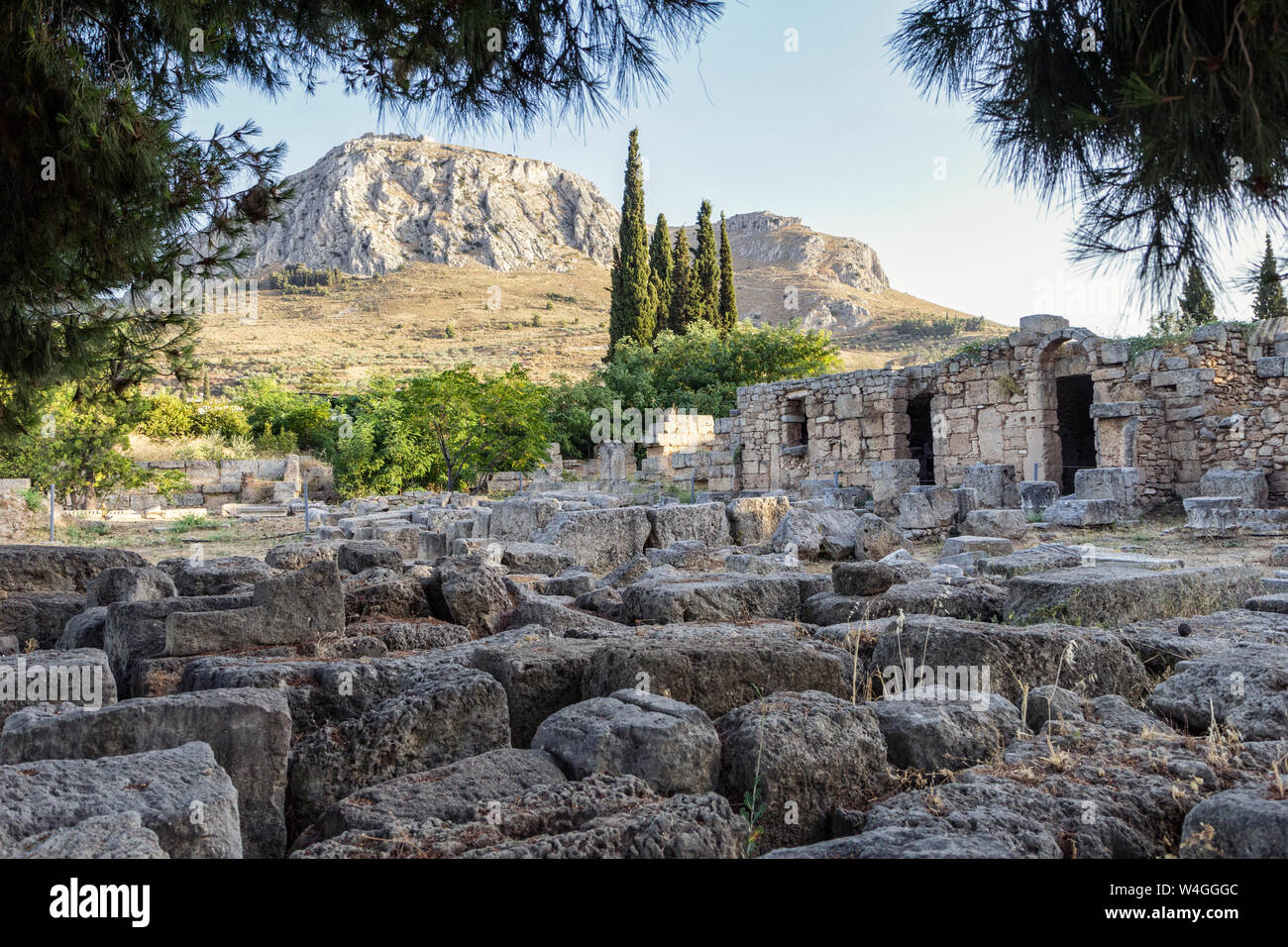 Archaeological site with view on acrocorinth hi-res stock photography ...