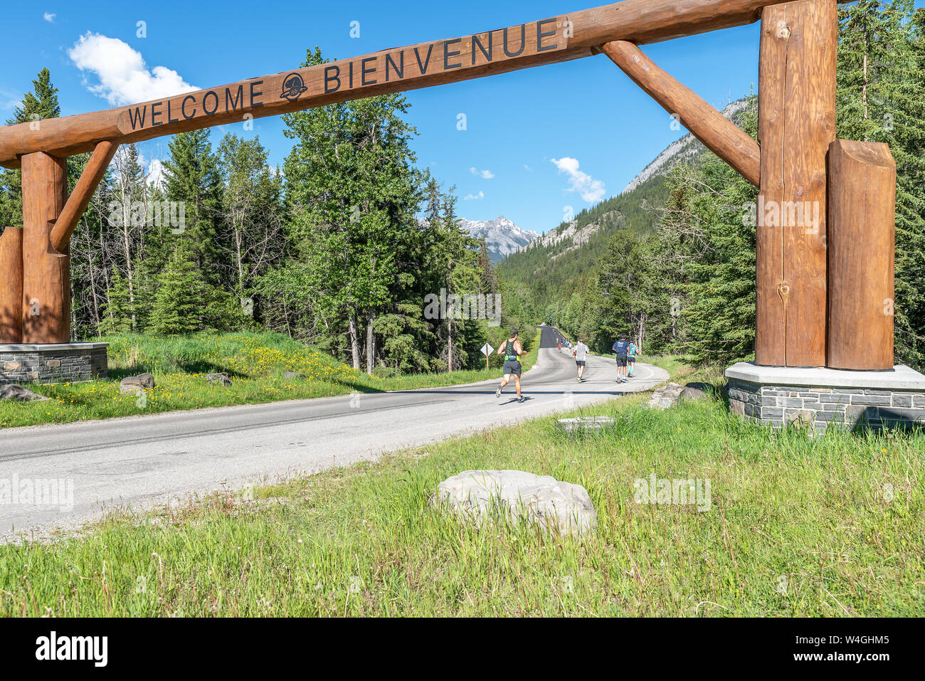 Banff National Park, Alberta, Canada - June 16, 2019: racers in the ...