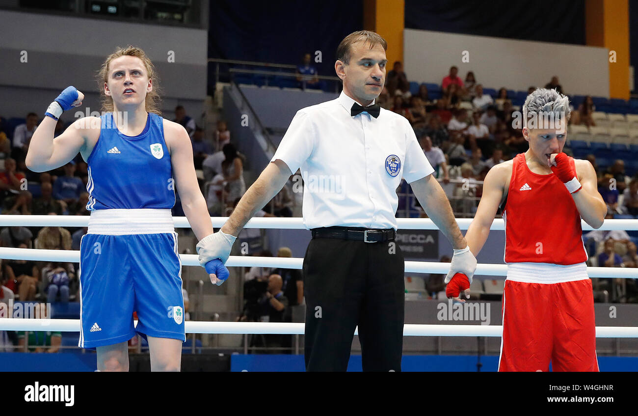 Ireland's Michaela Walsh (left) celebrates her win against Romania's ...