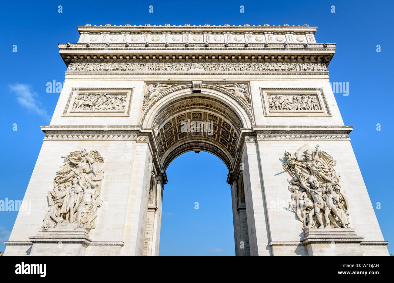 Front view of the eastern facade of the Arc de Triomphe in Paris ...
