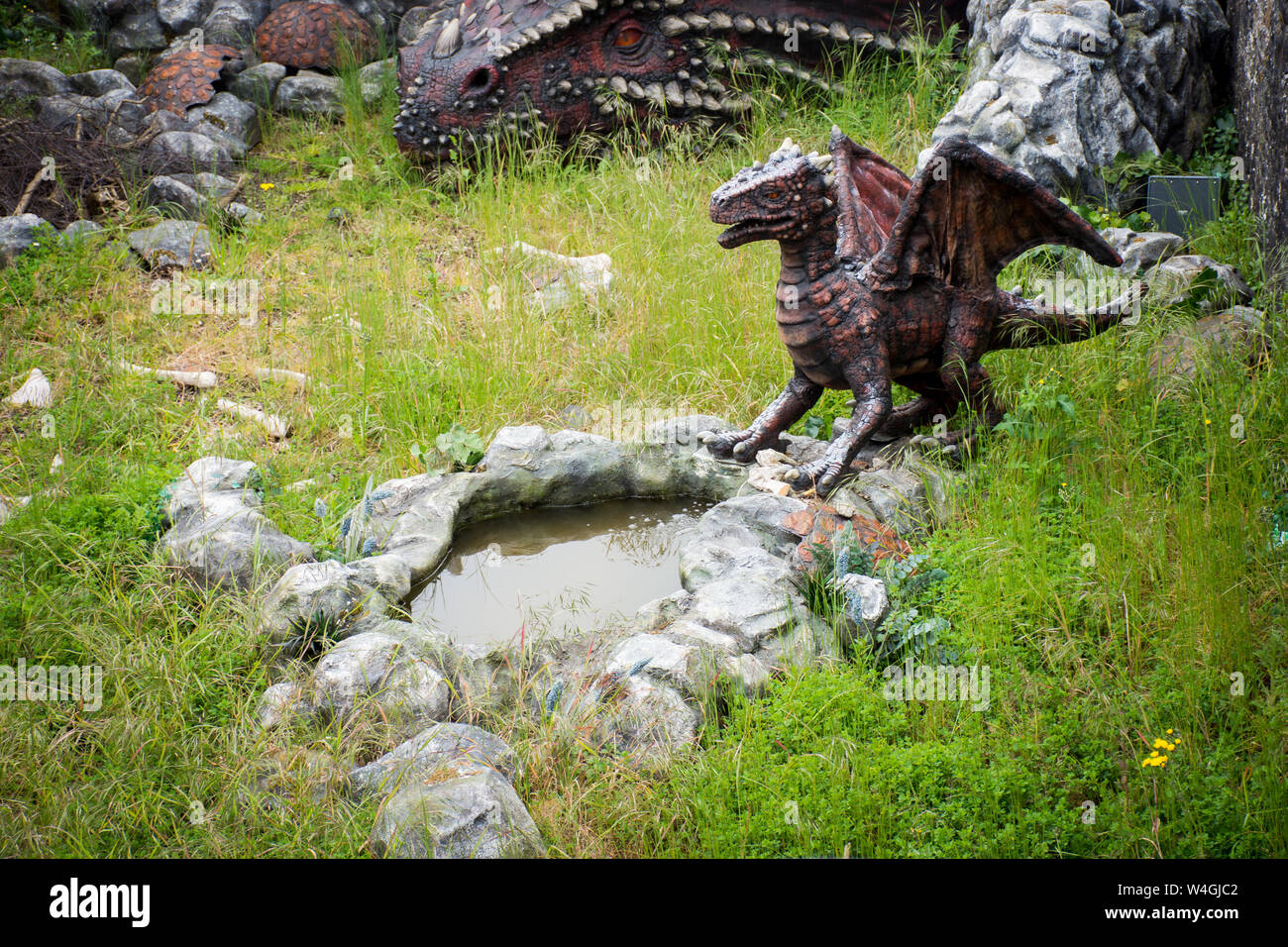 Welsh dragon miniature statues in a wales castle compound Stock Photo ...