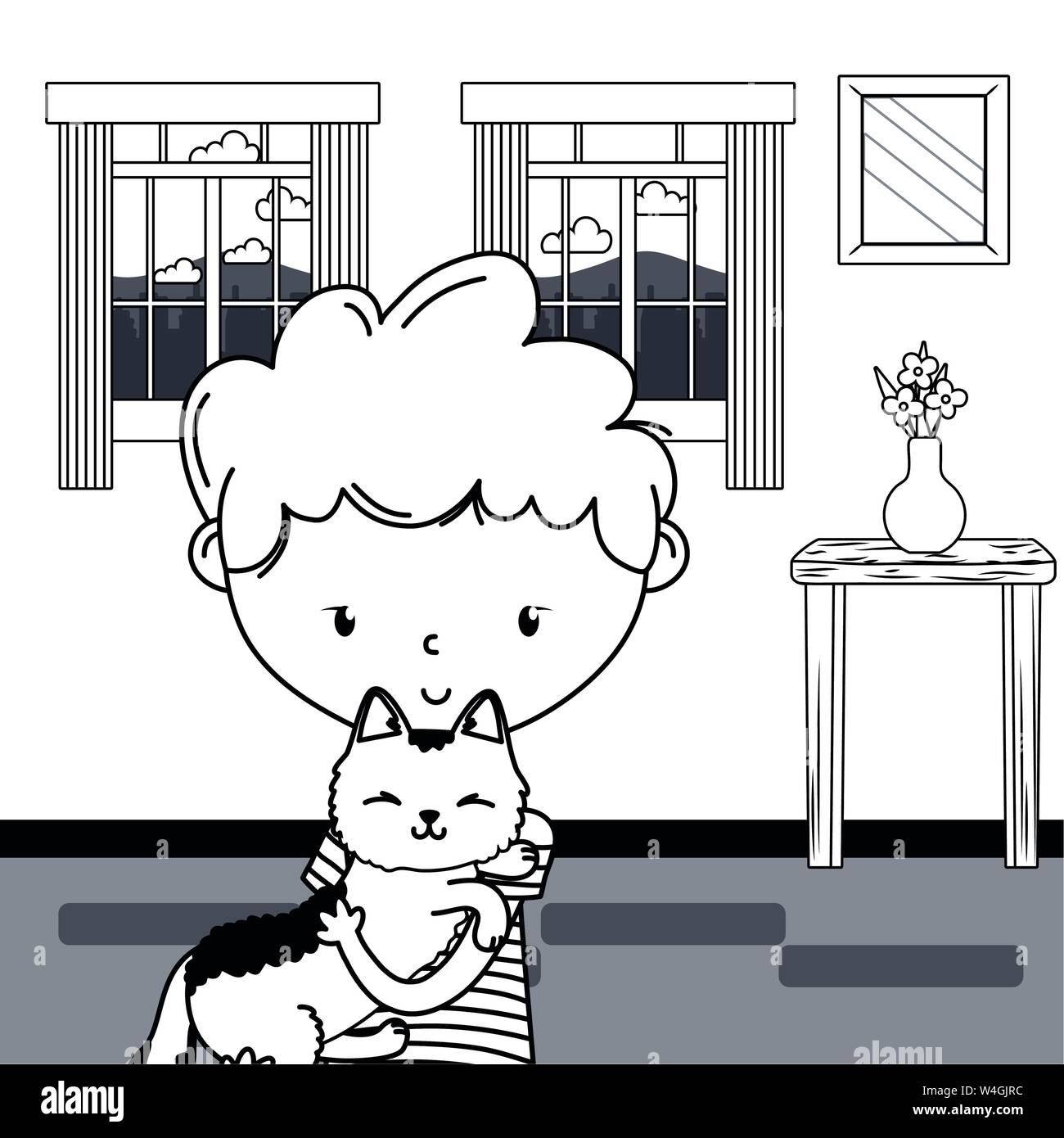 Boy with cat cartoon design, Mascot pet animal domestic cute life ...