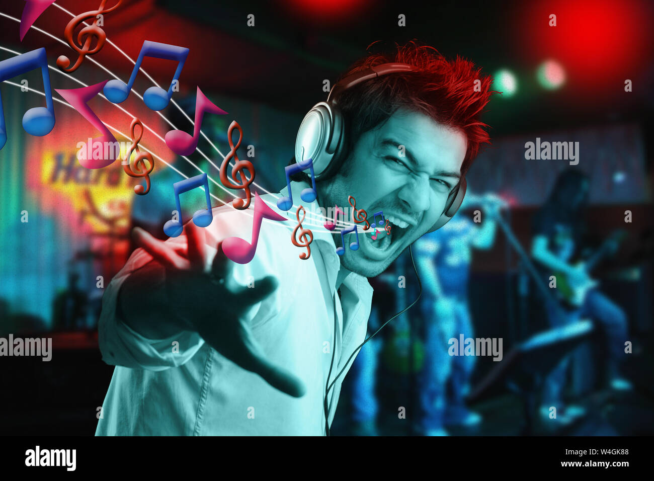 Musical notes coming out of man mouth Stock Photo - Alamy