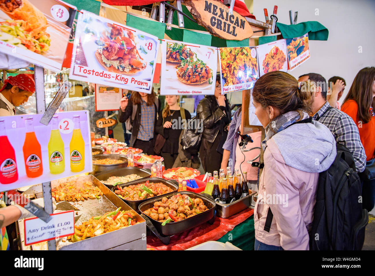 Food stalls in Brick Lane Sunday Market in London, United Kingdom Stock ...