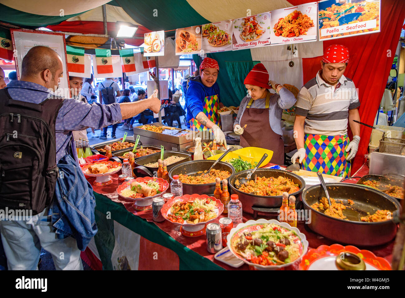 Food stalls in Brick Lane Sunday Market in London, United Kingdom Stock ...