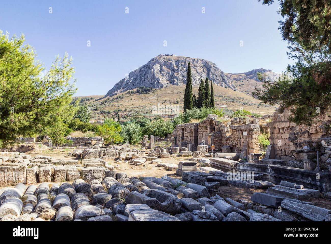 Archaeological site with view on Acrocorinth, Corinth, Greece Stock ...