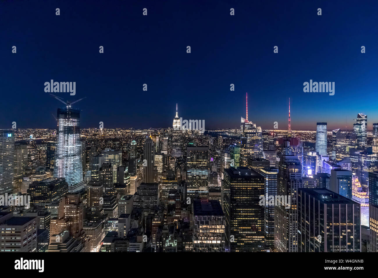 Skyline at blue hour, Manhattan, New York City, USA Stock Photo - Alamy