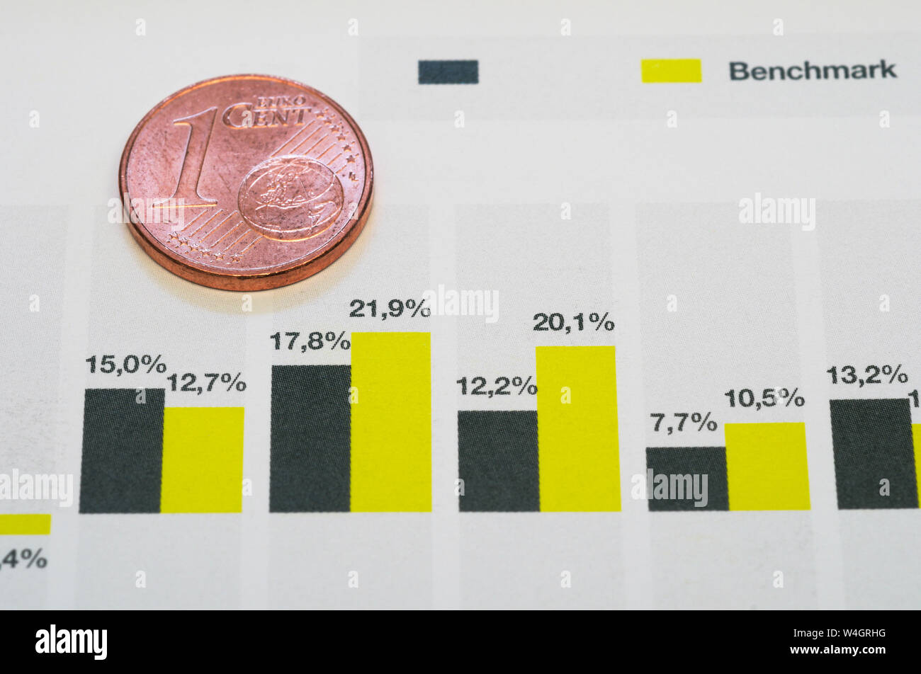 1 cent euro and financial investment columns chart Stock Photo - Alamy