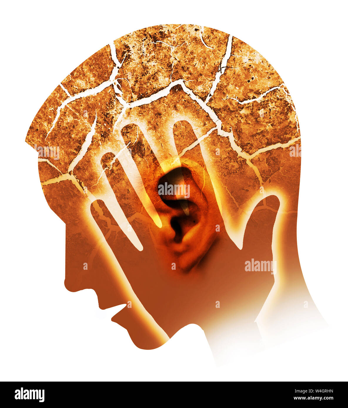 Man with cracked ear and head, symbolizing tinnitus and ear problems ...