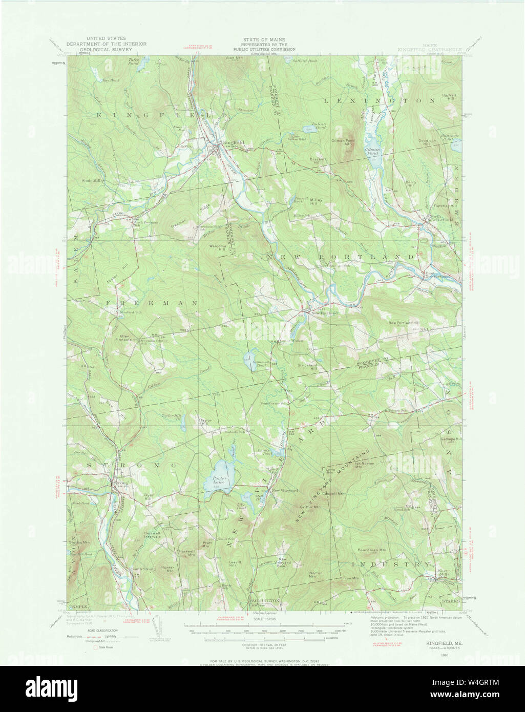 Maine USGS Historical Map Kingfield 306628 1930 62500 Restoration Stock ...