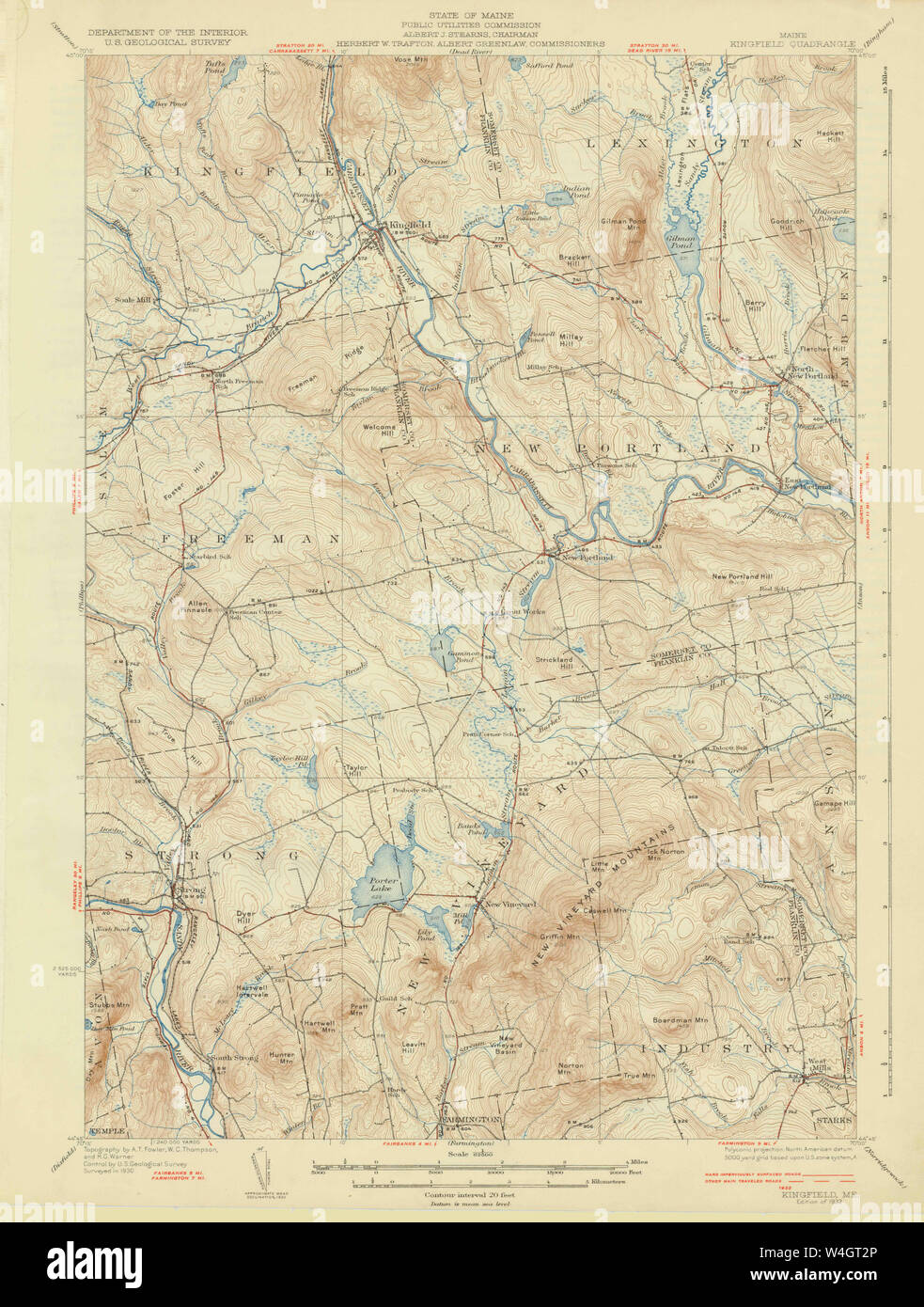 Maine USGS Historical Map Kingfield 306629 1932 62500 Restoration Stock ...