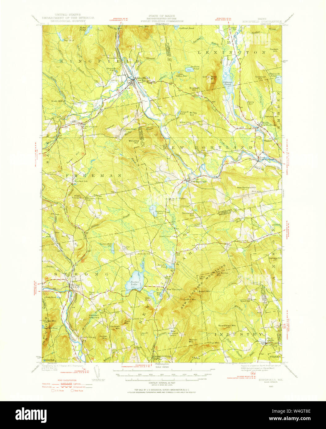 Maine USGS Historical Map Kingfield 460534 1930 62500 Restoration Stock ...