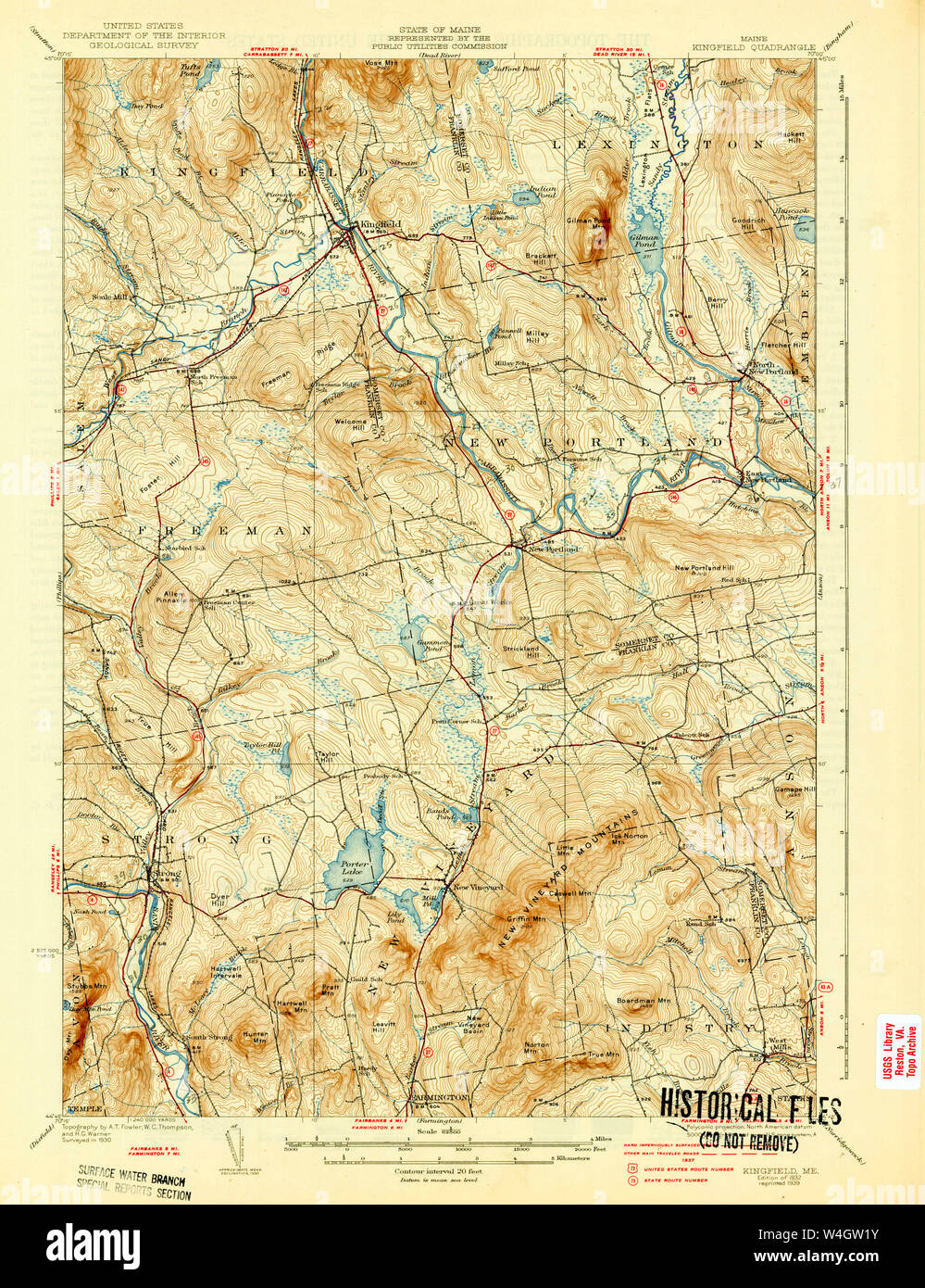 Maine USGS Historical Map Kingfield 807544 1932 62500 Restoration Stock ...
