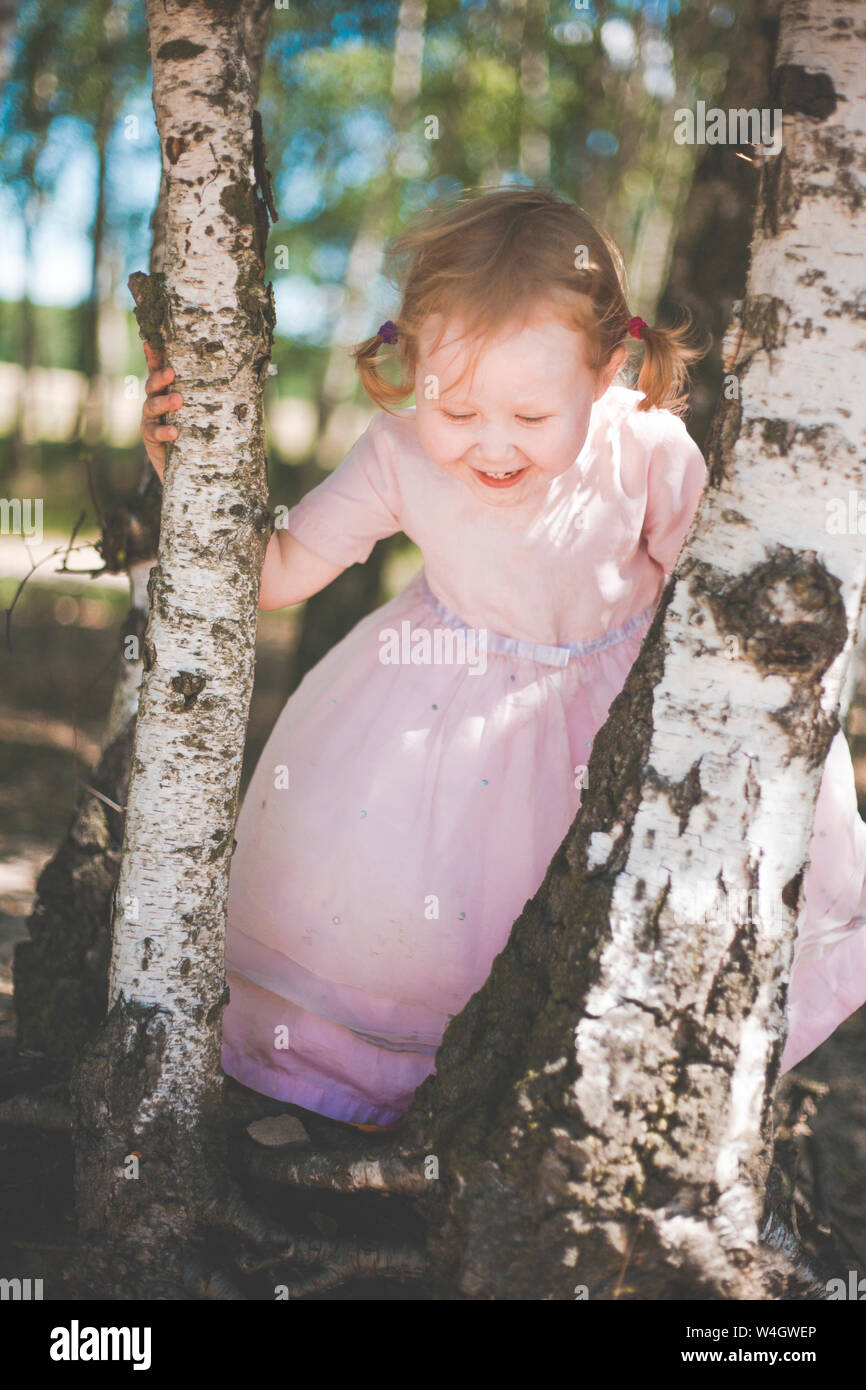 Children tree playing birch hi-res stock photography and images - Alamy