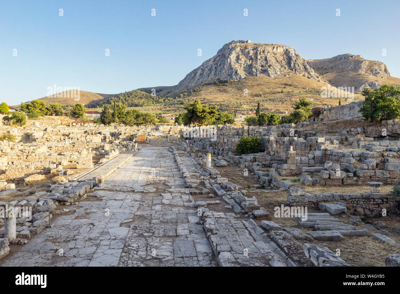 Archaeological site with lechaion street and view on acrocorinth hi-res ...