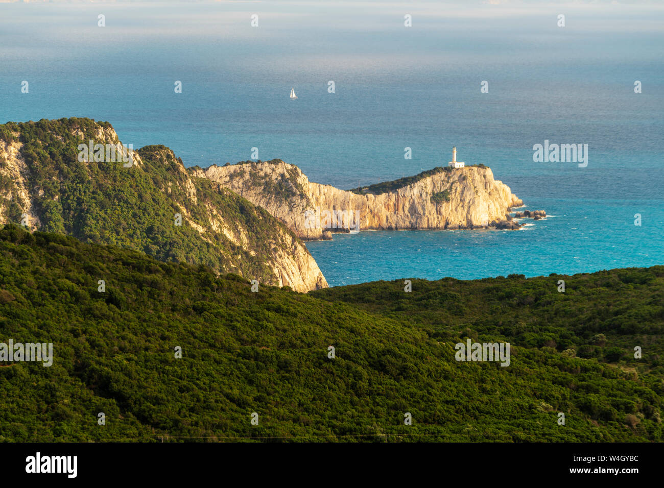 Lighthouse Doukato, Cape Lefkadas, Lefkada Island, Greece Stock Photo ...