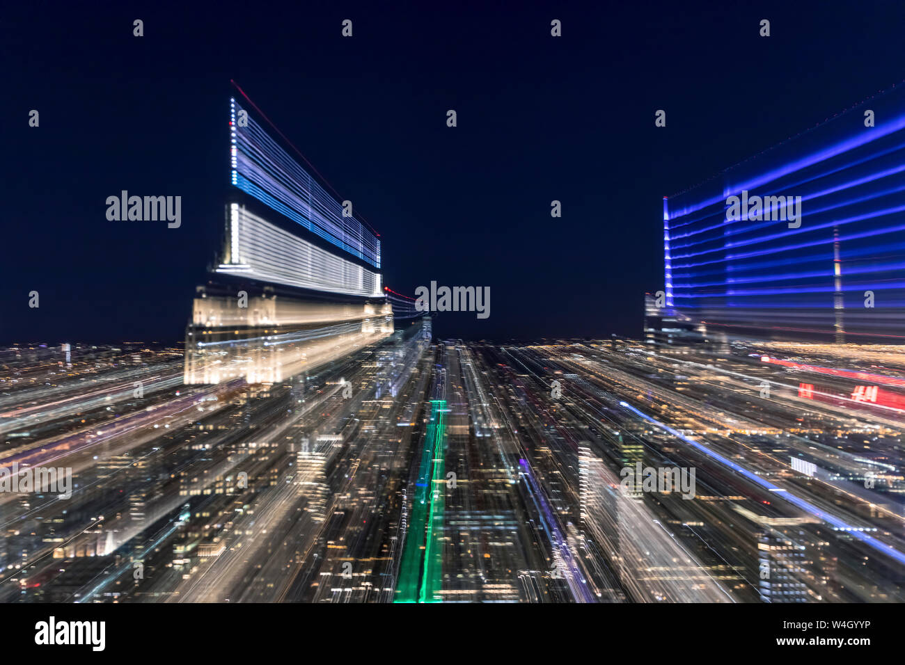 Skyline at night with zoom effect, Manhattan, New York City, USA Stock ...