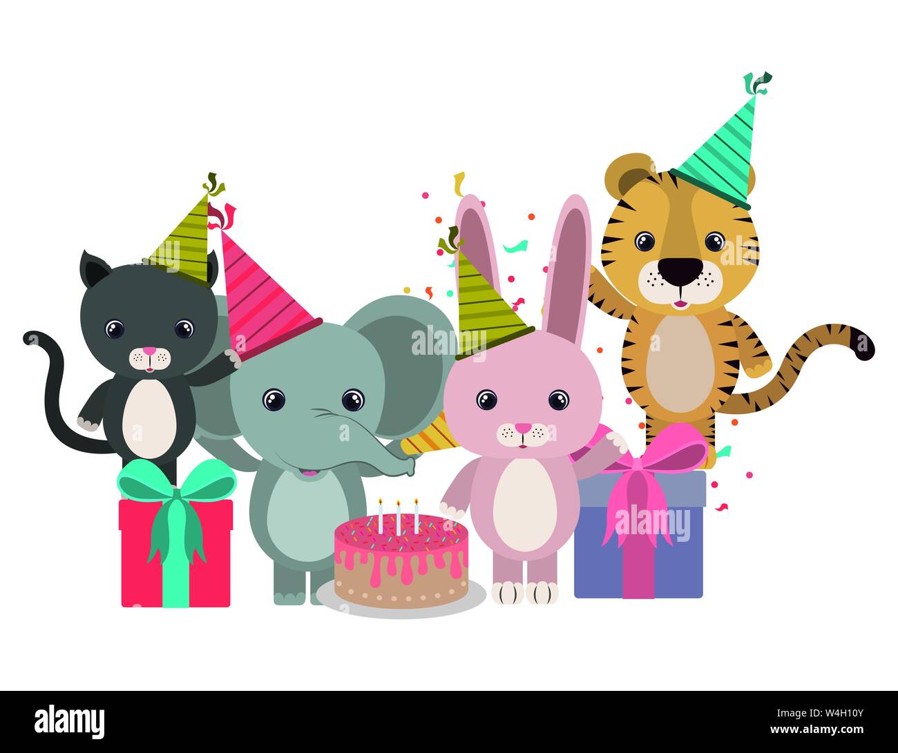 card of celebration with animals on white background Stock Vector Image ...