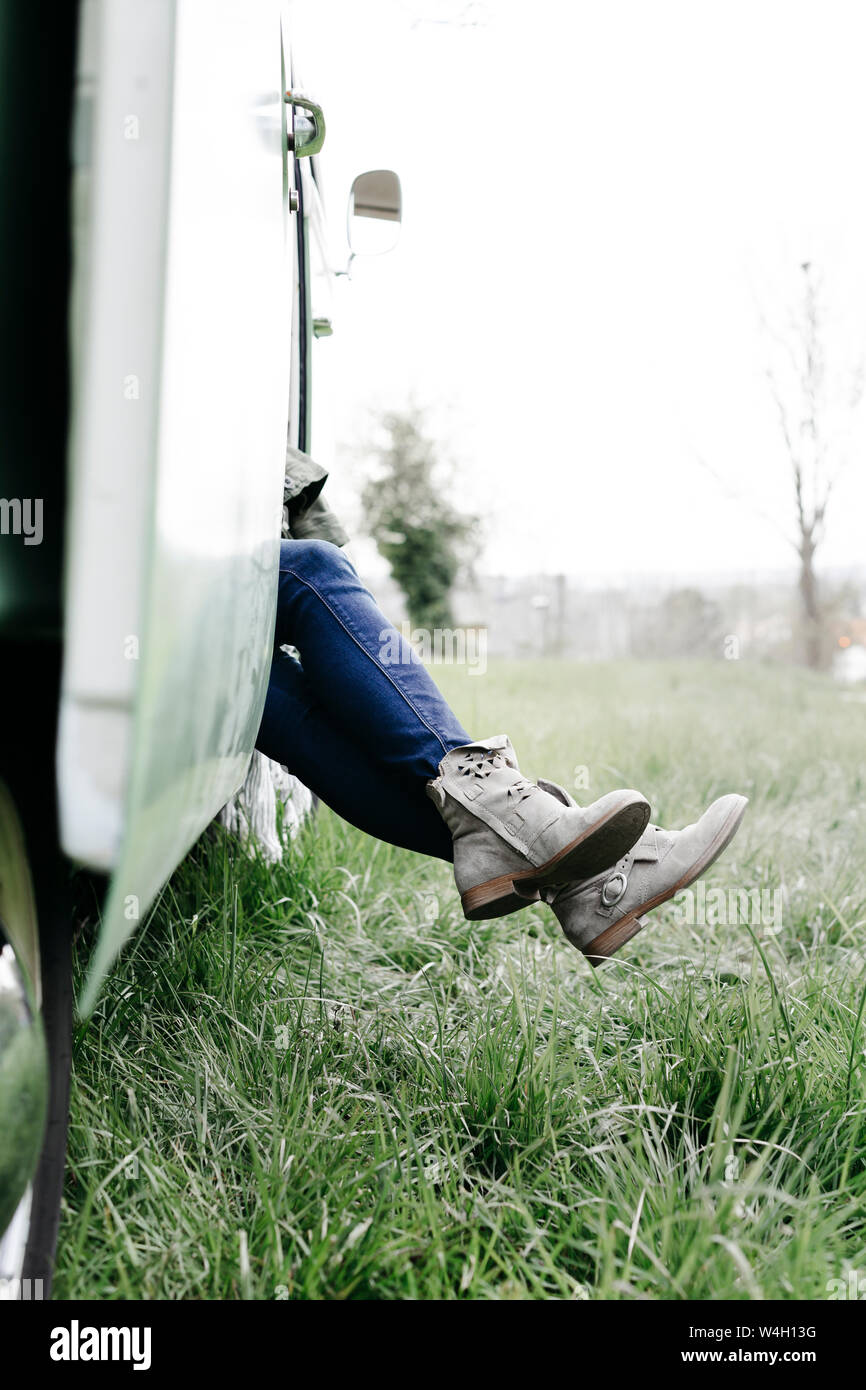 Woman in car legs hi-res stock photography and images - Alamy